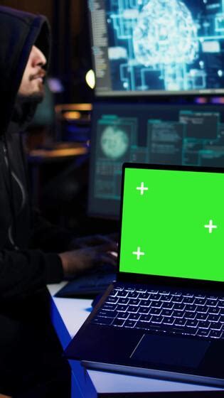 Vertical Isolated Screen Laptop Used By Cybercriminal In Underground