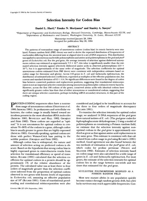 Pdf Selection Intensity For Codon Bias