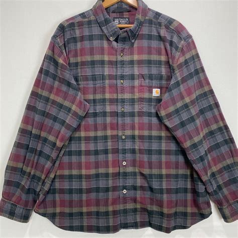 Carhartt Relaxed Fit Plaid Flannel Shirt Mens 2xl Button Up Long