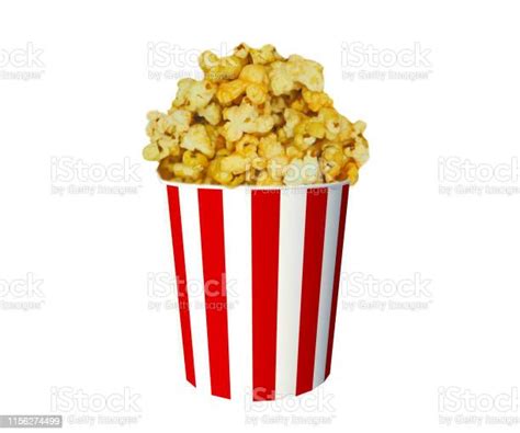 클리핑 경로와 흰색 배경에 작은 빨간색과 흰색 줄무늬 팝콘 양동이팝콘 0명에 대한 스톡 사진 및 기타 이미지 0명 3차원 형태 가득 찬 Istock