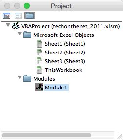 MS Excel 2011 For Mac Project Explorer In VBA Environment