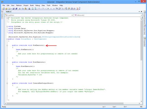 where can i find the preexecute method in ssis script component