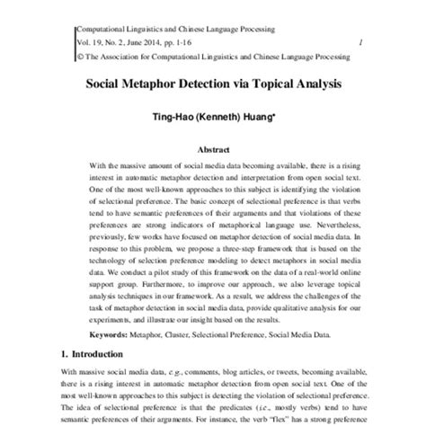 Social Metaphor Detection Via Topical Analysis Acl Anthology
