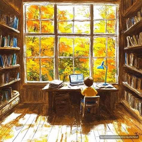 Ai创作图图书馆儿插 窗前读书剪影 窗户读书剪影 窗口看书 唯美校园插画 图书馆窗户 窗外秋景 图书馆插画 图书馆看书场景 阅读插画插图 望着窗外的女生 看着窗外的女生 图书馆橱窗 书房场景