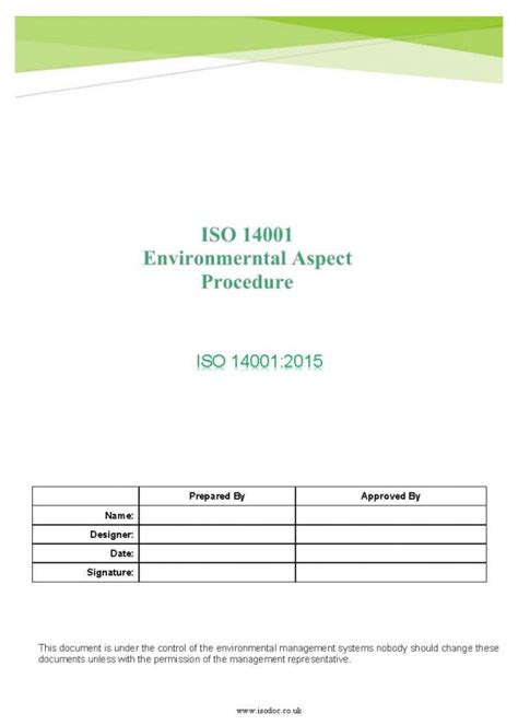 Iso 14001 Environmental Aspect Procedure Isodoc Documentation Toolkit
