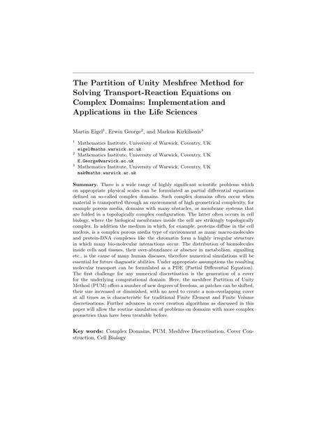 Pdf The Partition Of Unity Meshfree Method For Solving Transport