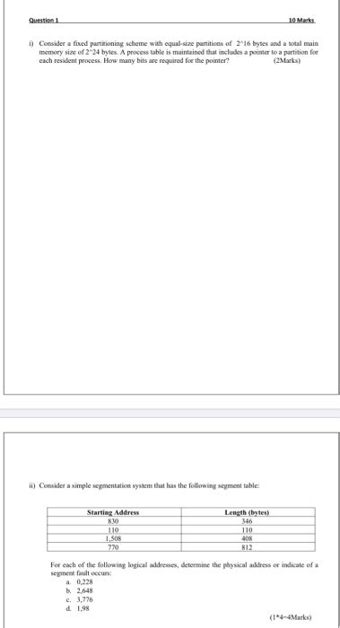 Solved Question 10 Marks 1 Consider A Fixed Partitioning