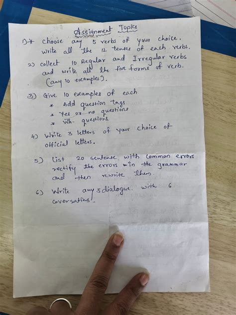 Assignment Topics Choose Any 5 Verbs Of Your Choice Write All The 12 T