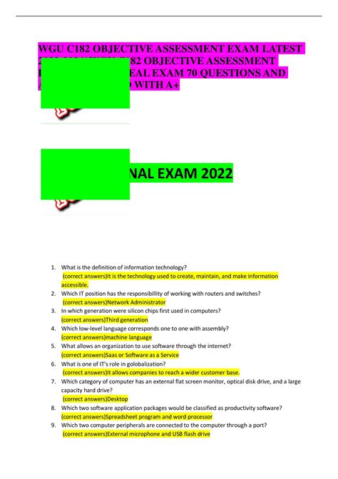WGU C182 OBJECTIVE ASSESSMENT EXAM LATEST WGU C182 OBJECTIVE ASSESSMENT EXAM REAL EXAM 70