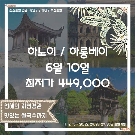 새늘투어 새늘투어와 레츠고 베트남 하노이 하롱베이 특가 부산출발 449000원