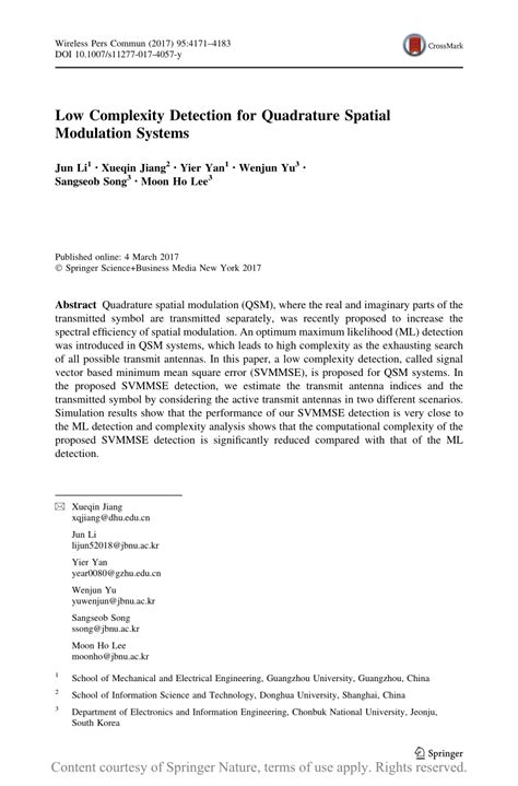Low Complexity Detection For Quadrature Spatial Modulation Systems Request Pdf