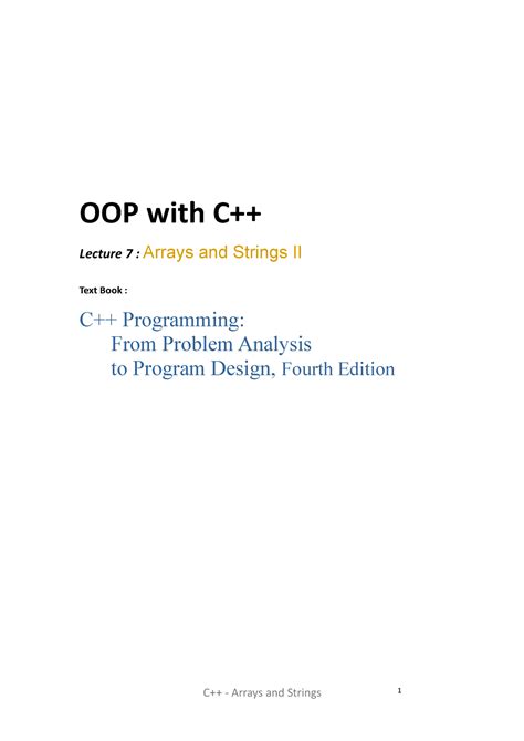 Object Oriented Progeamming Oop With C Lecture 7 Oop With C Lecture 7 Arrays And
