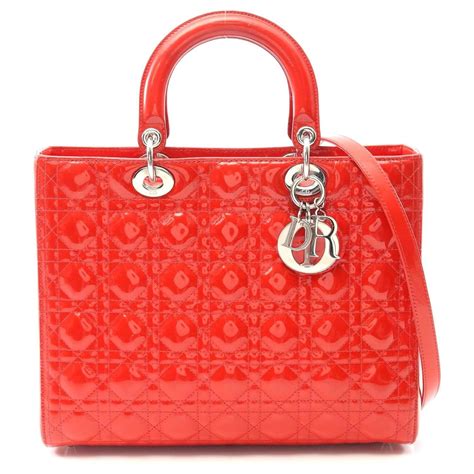 Dior Lady Dior Large Patent Leather Handbag Red Enamel Ref2442663