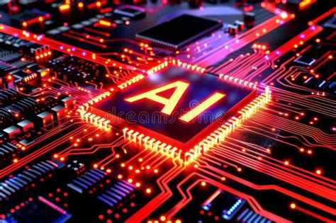 Ai Microchip Glowing In A Neon Lit Digital Circuit Representing Advanced Technology And