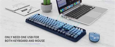 Wireless Keyboard Mouse Combo 104 Round Keys Cute Colorful Keyboard With Retro