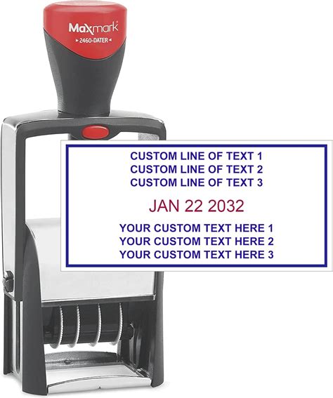Maxmark Heavy Duty Date Stamp With 6 Line Custom Text Self Inking Date Stamp