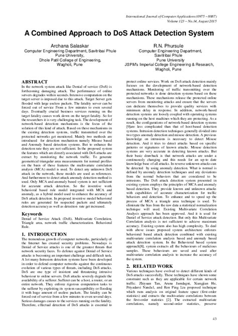 Pdf A Combined Approach To Dos Attack Detection System