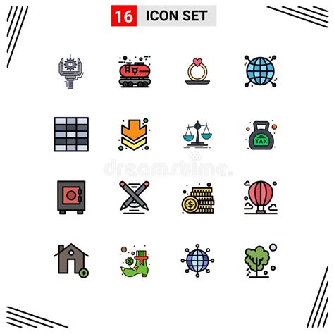 Flat Color Filled Line Pack Of 16 Universal Symbols Of Grid Globe Oil Focus Proposal Stock