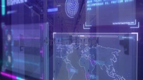 Animation Of Data Processing With World Map Over Server Room Stock Footage Video Of Animation