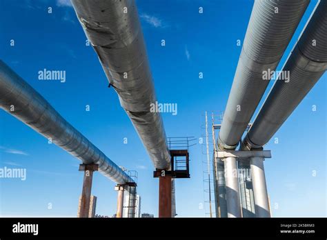 Pipeline Protected By Stainless Steel Insulation To Maintain Ambient Temperature Winter Stock