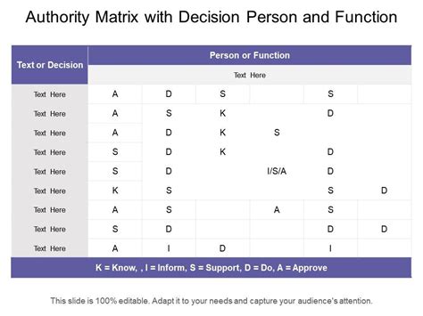 Authority Matrix With Decision Person And Function Powerpoint Slides