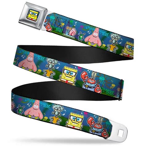 Pixelated Spongebob Nerd Pose Full Color Blue Spongebob And Friends 8 Bit Seatbelt Belt