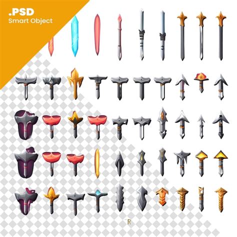 Premium Psd Set Of Medieval Weapon Icons Cartoon Illustration Of Set Of Medieval Weapon Icons