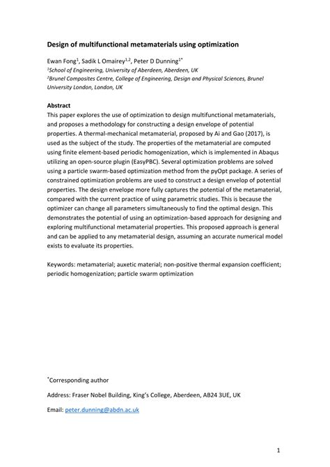 PDF Design Of Multifunctional Metamaterials Using Optimization