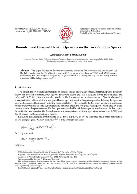 Pdf Bounded And Compact Hankel Operators On The Fock Sobolev Spaces