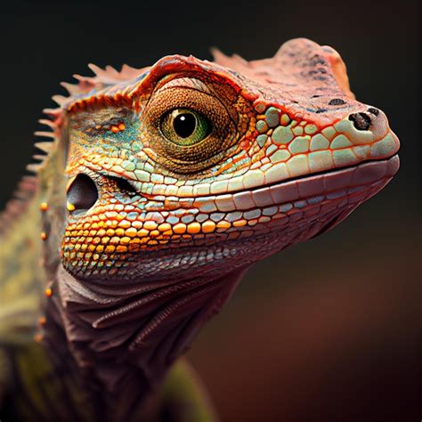 Premium Ai Image A Colorful Lizard With A Red And Green Head And A Black Background