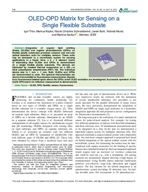 Pdf Oled Opd Matrix For Sensing On A Single Flexible Substrate