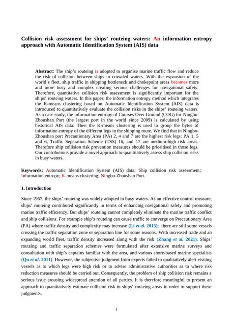 Pdf Collision Risk Assessment For Ships Routeing Waters An