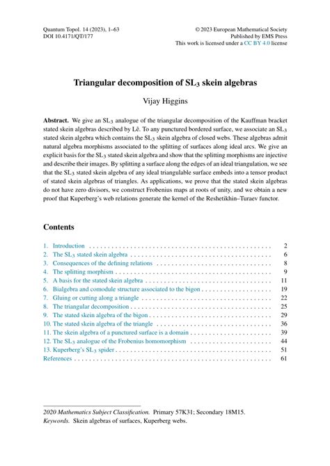 Pdf Triangular Decomposition Of Mathrm Sl 3 Skein Algebras