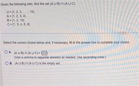 Solved Given The Following Sets Find The Set AB AC Chegg Com