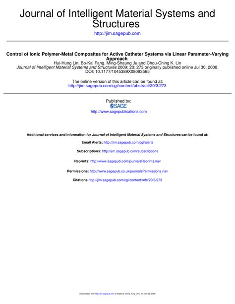 Pdf Control Of Ionic Polymer Metal Composites For Active Catheter