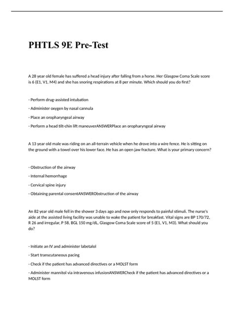 Phtls 9e Pre Test Questions And Answers 2024 Phtls 9e Stuvia Us