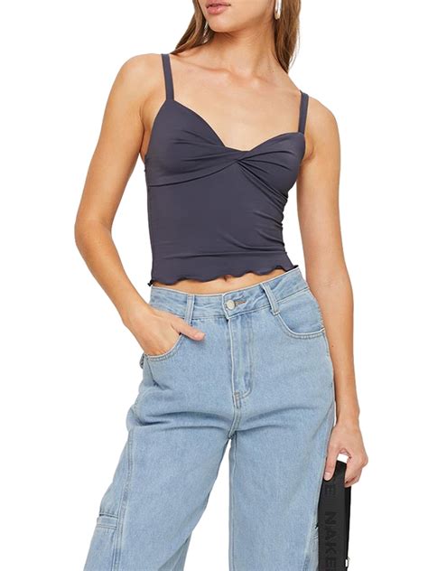 Tsseiatte Women Camisoles Solid Color Twist Knot Front Sleeveless