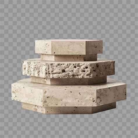 Psd Tilted Hendecagonal Travertine Product Stand With A Natural And Por