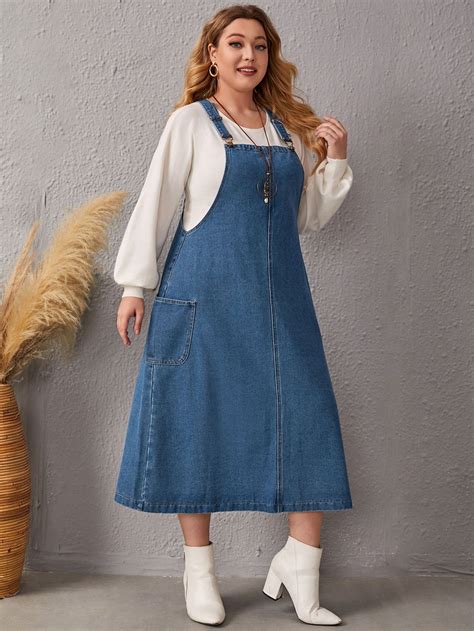 Plus Patched Pocket Denim Overall Dress Denim Skirt Pattern Denim