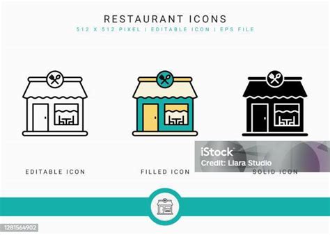 레스토랑 아이콘은 솔리드 아이콘 라인 스타일로 벡터 일러스트레이션을 설정합니다 카페테리아 푸드 플레이트 컨셉 0명에 대한 스톡 벡터 아트 및 기타 이미지 Istock
