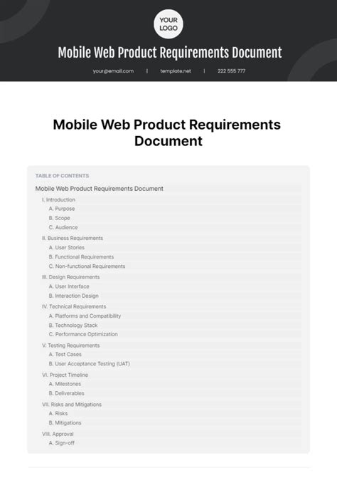 Free Mobile Web Product Requirements Document Template To Edit Online