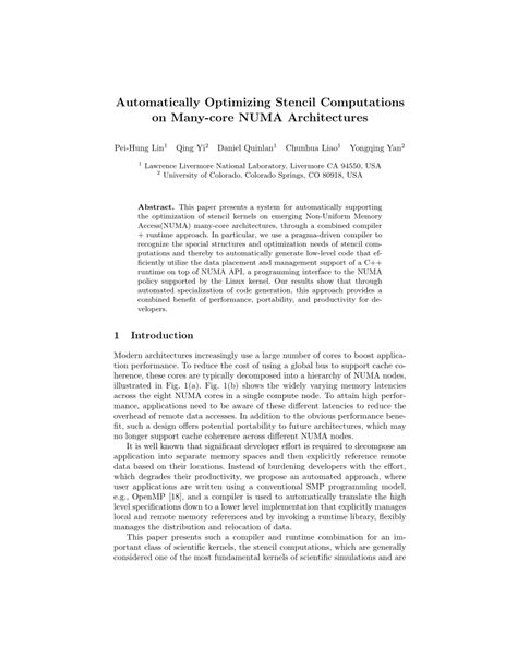 Pdf Automatically Optimizing Stencil Computations On Many Core Numa Architectures