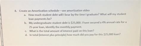 Solved 8 Create An Amortization Schedule See Amortization Chegg Com