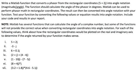 solved write a matlab function that converts a phasor from