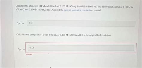 Solved Calculate The Change In PH When ML Of Chegg Com