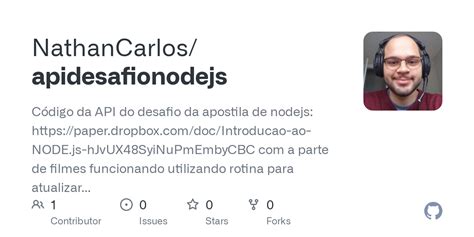 GitHub NathanCarlos apidesafionodejs Código da API do desafio da apostila de nodejs https