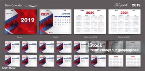 설정된 데스크 캘린더 2019 템플릿 디자인 벡터 달력 2020 년 2021 2022 2023 표지 디자인 12 개월 주 시작 일요일 문구 디자인 전단지 레이아웃 인쇄