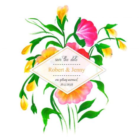 수채화 꽃 결혼식 프레임 초대 카드 Eps Uidownload