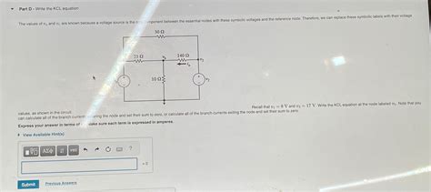 Solved Part D Write The KCL Equation Recall That V V Chegg Com