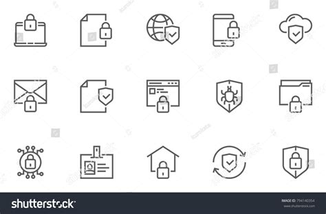 Protection Security Vector Line Icons Set Stock Vector Royalty Free